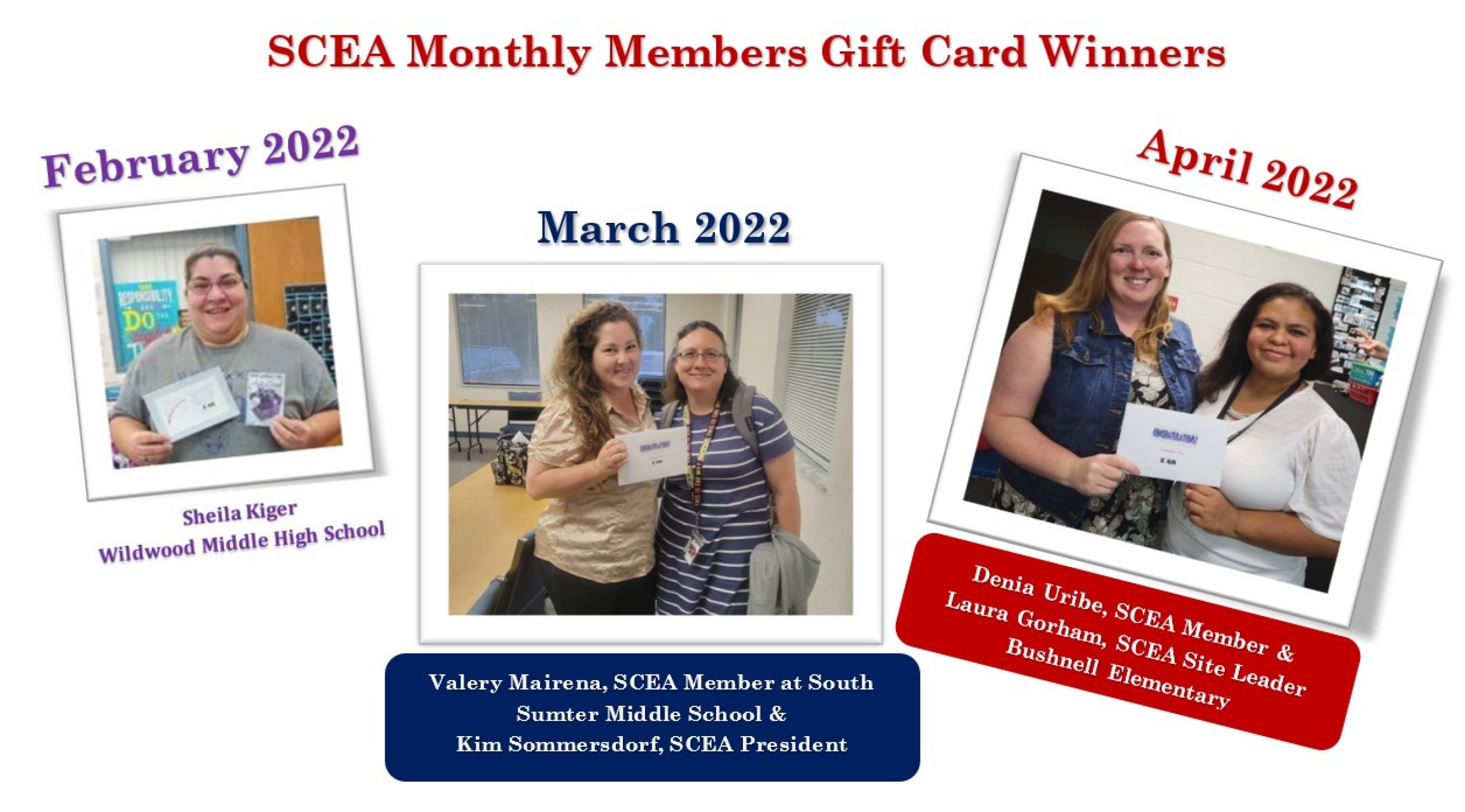 Monthly Gift Card Drawing Winners | Sumter County Education Association